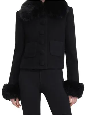 SELF-PORTRAIT Jacket With Fur Cuffs Black