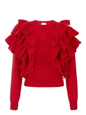 Elisabetta Franchi Knit Pullover With Ruffles - Red