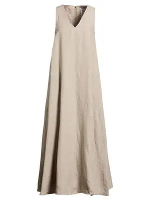 Max Mara Solid Color Linen Sleeveless Dress Grey