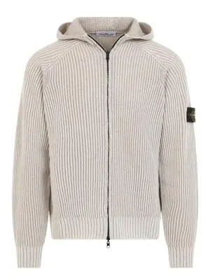 Stone Island Logo Patch Hooded Cardigan - Ivory