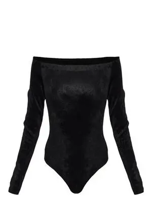 Alaïa Long-sleeved Off-shoulder Bodysuit - Black