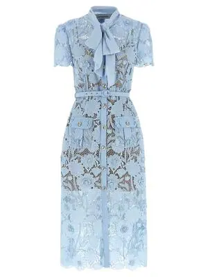 SELF-PORTRAIT Lace Tie Neck Midi Dress - Blue