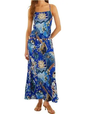 Farm Rio Sun Print Slip Maxi Dress - Blue