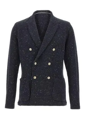 Eleventy Double-breasted Knit Blazer - Black