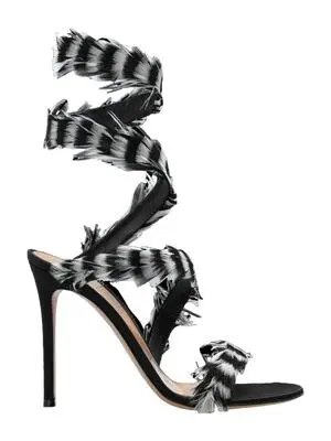 GIANVITO ROSSI Opera Feather-trim Heeled Sandals - Black