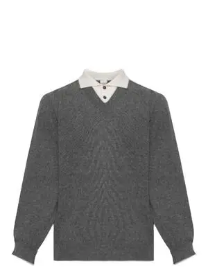 Eleventy Panelled Ribbed Knit Top - Grey