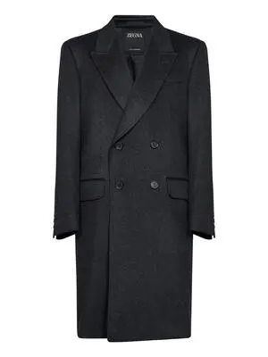 Zegna Zegna Double-Breasted Peak-Lapel Coat Black