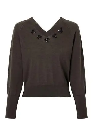 Simone Rocha Embellished Merino Wool And Silk-blend Sweater - Gray