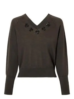 Simone Rocha Embellished Merino Wool And Silk-blend Sweater - Gray