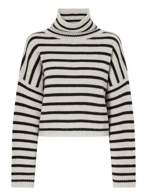 LISA YANG Zerlina Striped Cashmere Turtleneck Sweater Black