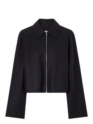 Another Tomorrow Virgin Wool Cropped Jacket - Black