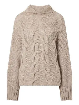 Khaite Nico Cable-knit Cashmere, Mohair And Silk-blend Turtleneck Sweater Beige