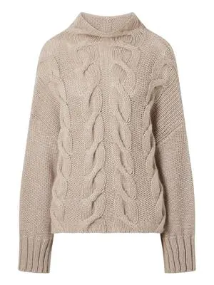 Khaite Nico Cable-knit Cashmere, Mohair And Silk-blend Turtleneck Sweater Neutrals