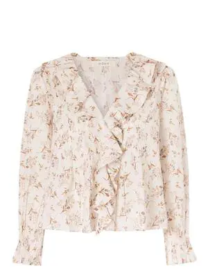 DÔEN Hardy Floral-print Shirred Silk Shirt - Neutrals