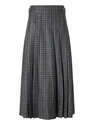 Gabriela Hearst Wesley Pleated Houndstooth Wool And Cashmere-blend Midi Skirt Gray