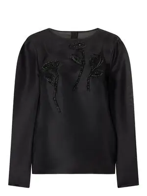 Carolina Herrera Sequin-embellished Embroidered Silk-organza Blouse - Black