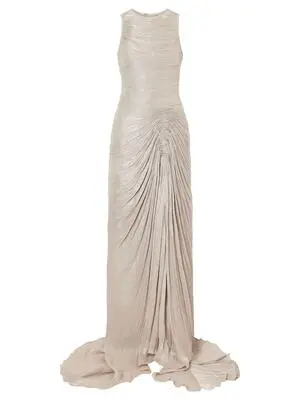 MARMAR HALIM Sleeveless Gathered Pleated Chiffon Gown - Silver