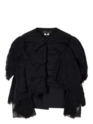 Comme Des Garçons Ruffled Lace And Silk-blend Georgette Top - Black