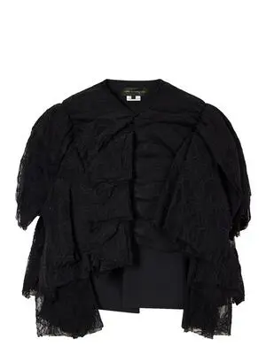 Comme Des Garçons Ruffled Lace And Silk-blend Georgette Top - Black