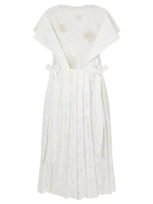 Simone Rocha Embellished Pleated Lace Midi Dress - White