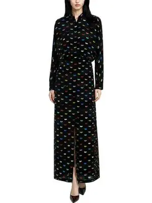 Fiorucci Lips-print Long-sleeve Midi Dress - Black
