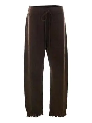 UMA WANG Drawstring-waist Frayed-edge Trousers - Brown