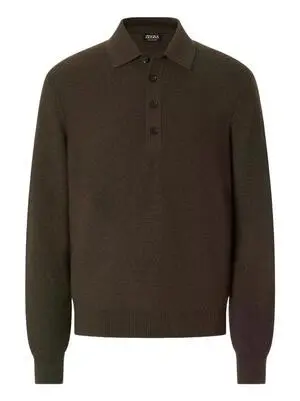 Zegna Dark-olive--mélange Oasi Cashmere Polo Shirt - Green