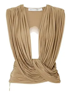 Christopher Esber Ripple Draped Mesh Top - Beige