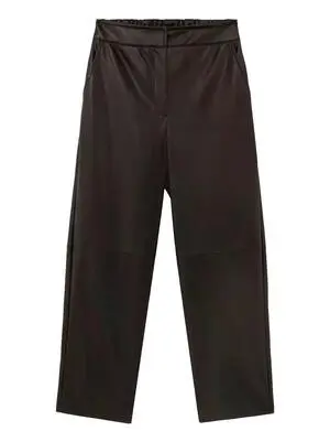 Alpha Studio Elasticated-waistband Faux-leather Trousers - Brown