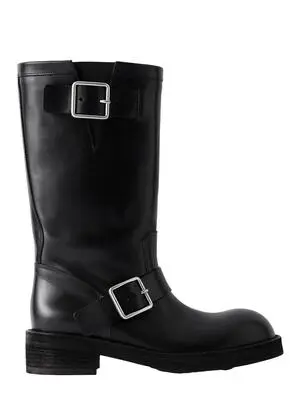 ANN DEMEULEMEESTER Sarith Engineer Buckled Leather Biker Boots - Black