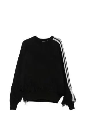 Y3 Fringed-detail Side-stripe Sweatshirt - Black