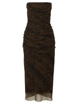 Carolina Herrera Strapless Draped Leopard-print Silk-chiffon Midi Dress - Brown