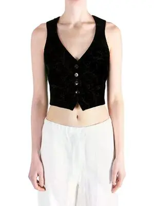 ANN DEMEULEMEESTER Diana Floral-jacquard Cropped Waistcoat - Black