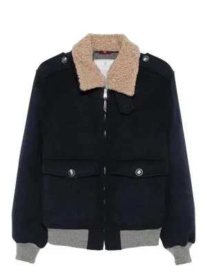 Brunello Cucinelli Bonded Cashmere Beaver Cloth Bomber Jacket - Midnight Navy