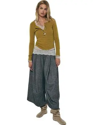 Free People Set In Stone Mid-rise Wool Trousers - Grey Combo