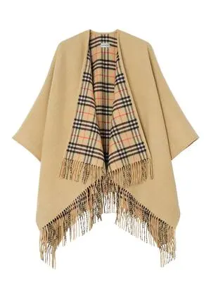 Burberry Mantellina Reversibile In Lana Check - Multicolor