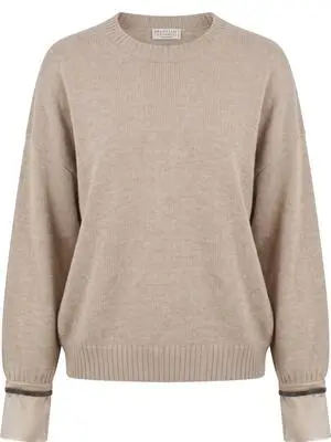 Brunello Cucinelli Brunello Cucinelli Women Cashmere Crewneck With Chiffon Cuff And Monili Multicolor
