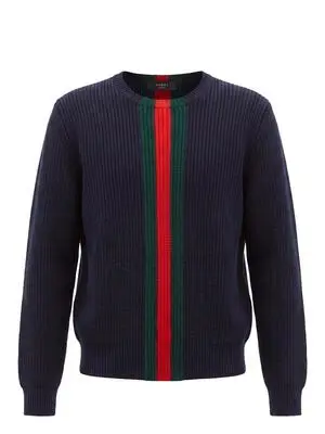 Gucci Gucci Men Wool Crewneck Sweater With Web Detail Multicolor