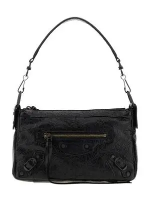 Balenciaga Leather Mini Le City Moto Shoulder Bag - Black