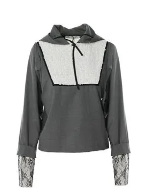 LARISA DRAGNA Grey / Black / White Grey Hoodie-style Top With Sequin And Lace Details Grey/black/white