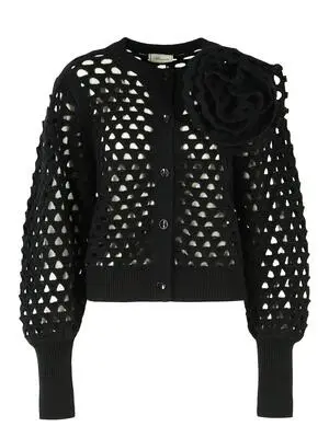 Blumarine Openwork Wool Cardigan - Black