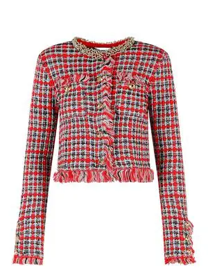 SELF-PORTRAIT Cotton Blend Jacket - Red