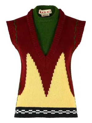 Marni Brown Wool Vest - Multicolor