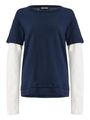 EB DENIM Rory Layered Cotton Top - Navy