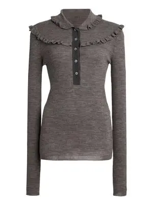 Chloé Fitted Superfine Wool Knit Henley Shirt - Grey