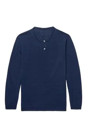 Anderson & Sheppard Linen Henley Sweater - Blue