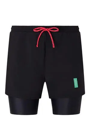 DISTRICT VISION Straight-leg Layered Logo-appliquéd Shell Shorts - Black