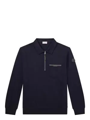 Moncler Leather-trimmed Cotton-jersey Half-zip Polo Shirt - Blue