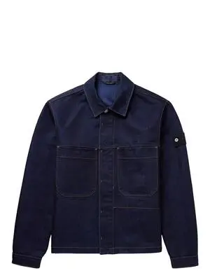 Stone Island Denim Research Logo-appliquéd Indigo-dyed Rinsed Denim Tela Jacket - Blue