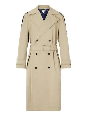 Bottega Veneta Intrecciato Leather-trimmed Cotton-gabardine Trench Coat - Neutrals